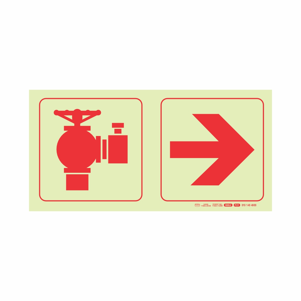 Photoluminescent 190mm Safety Sign Fire Hydrant Arrow Right