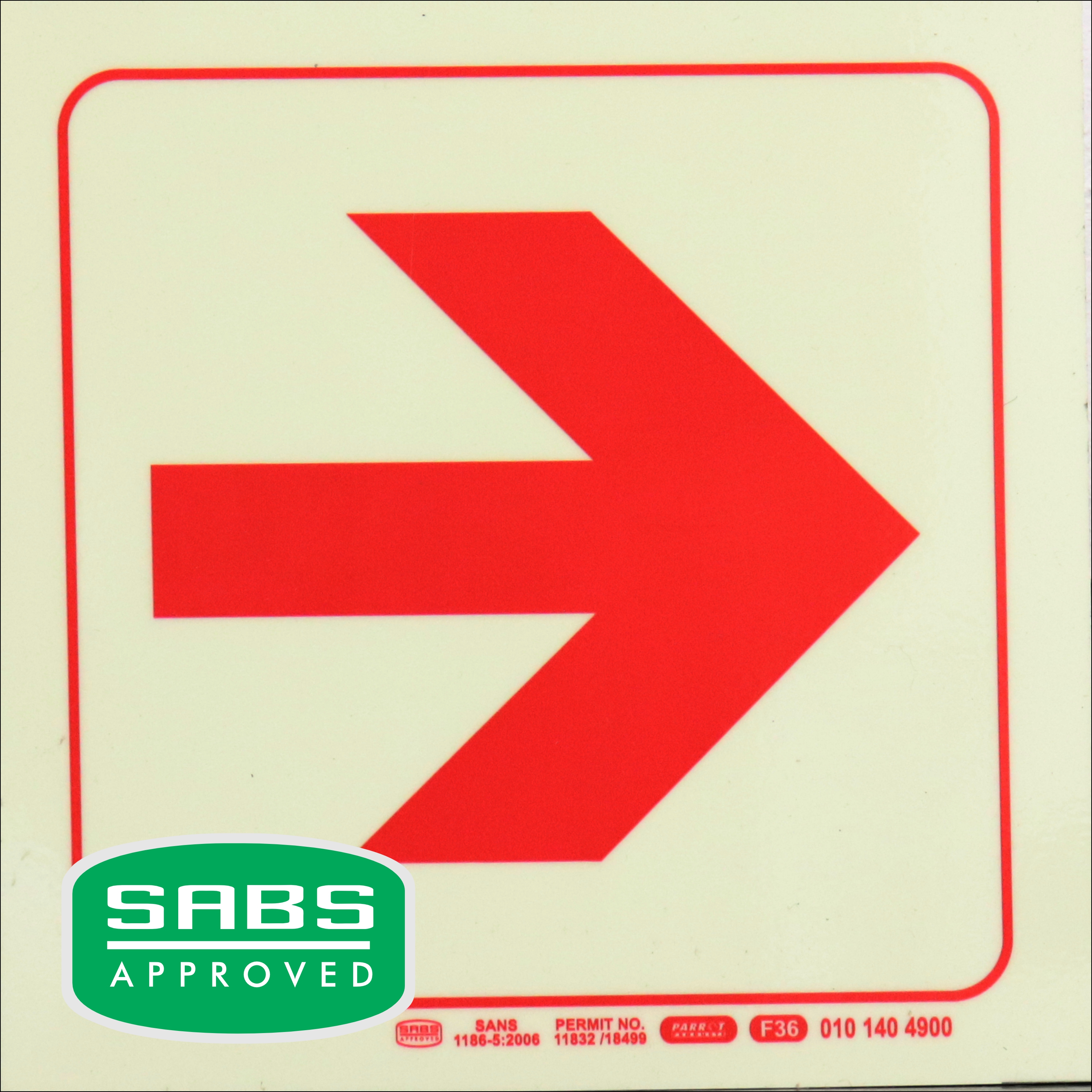 Photoluminescent 190mm Safety Sign F36 Arrow Right