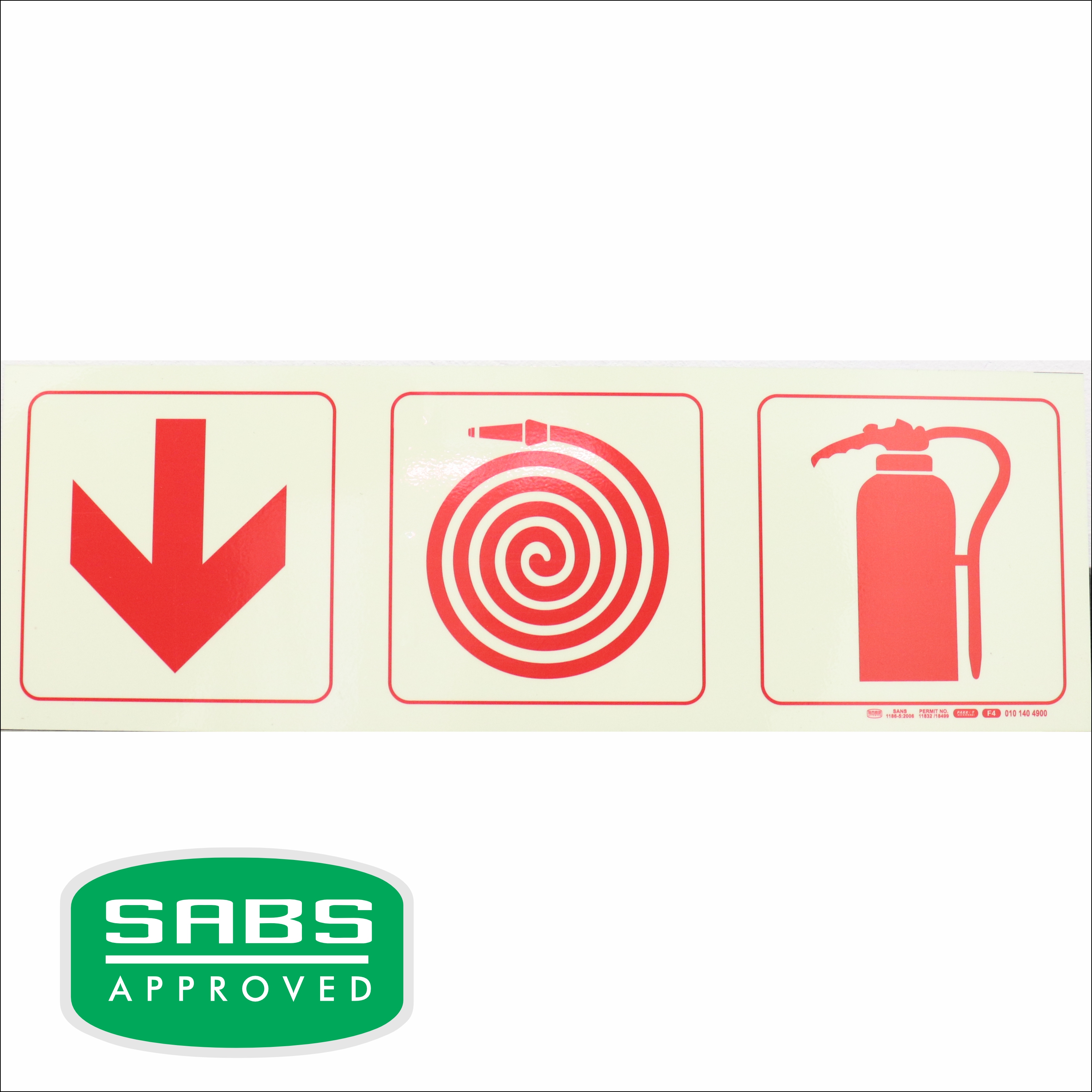 Photoluminescent 190mm Safety Sign F4 Arrow Down Fire Hose Reel Fire ...